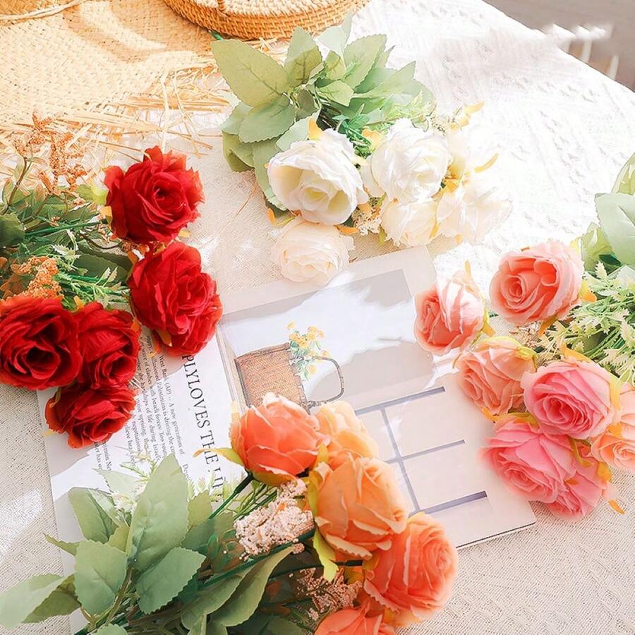 1 Pack Orange Artificial Flowers, Small Silk Rose Flowers For Home ...