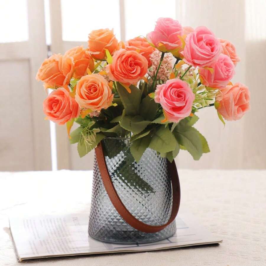 1 Pack Orange Artificial Flowers, Small Silk Rose Flowers For Home ...