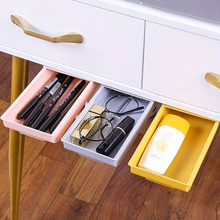 2pcs Under Desk Hidden Stationery Drawers, Pen Holders, Desktop Storage ...