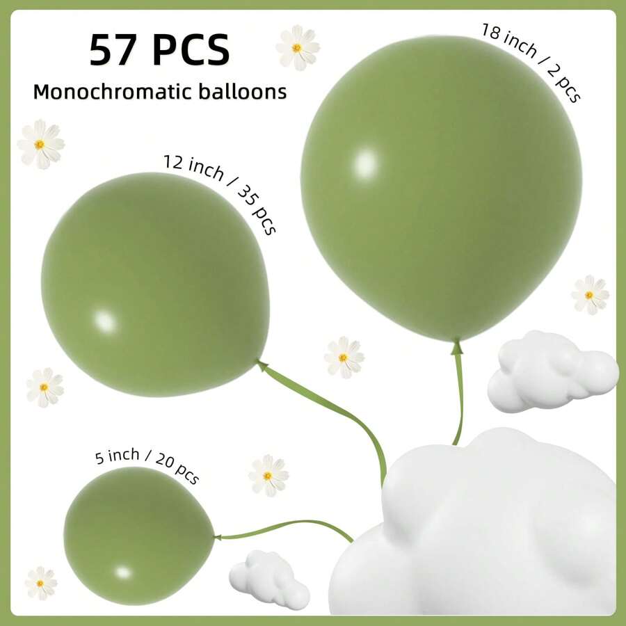 Sage Green Balloons 57 Pcs Green Balloons Different Sizes 5 Inch +12 ...