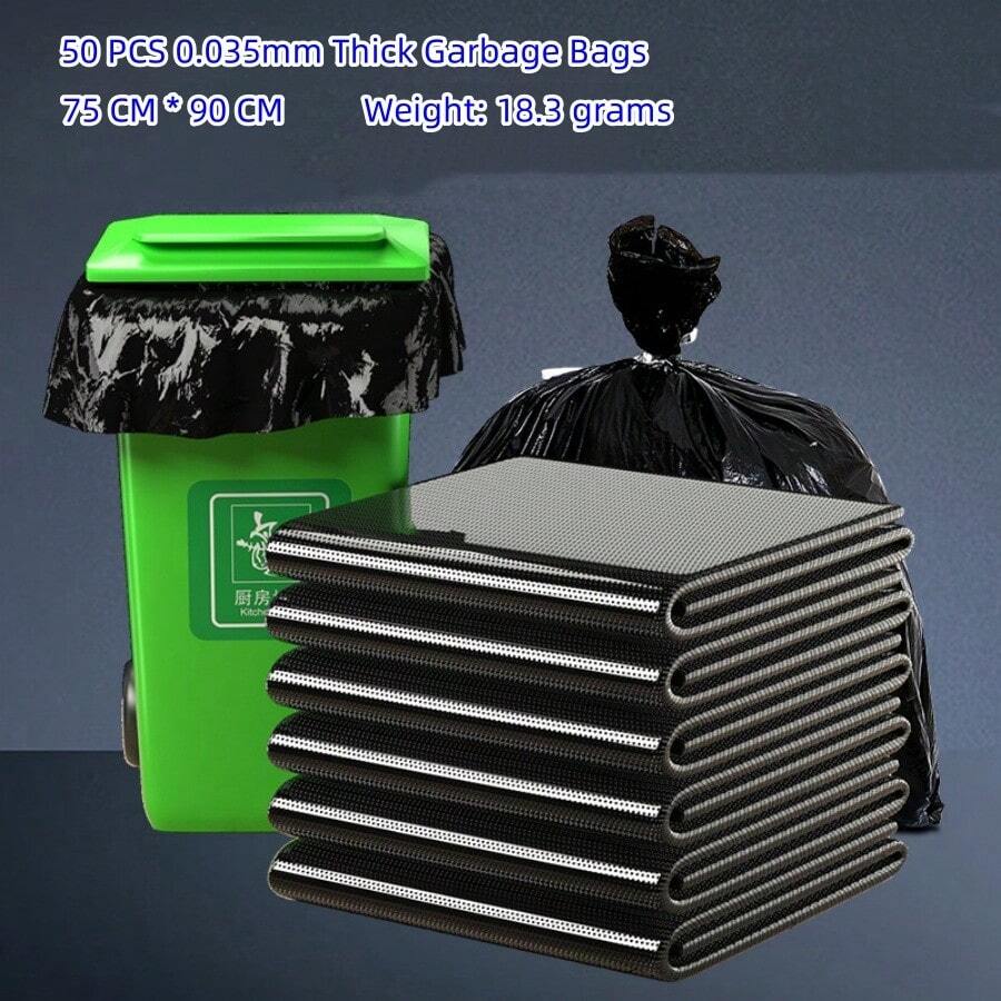 50PCS Thickened 0.035mm Black Commercial Garbage Bag, 75CM*90CM Large ...