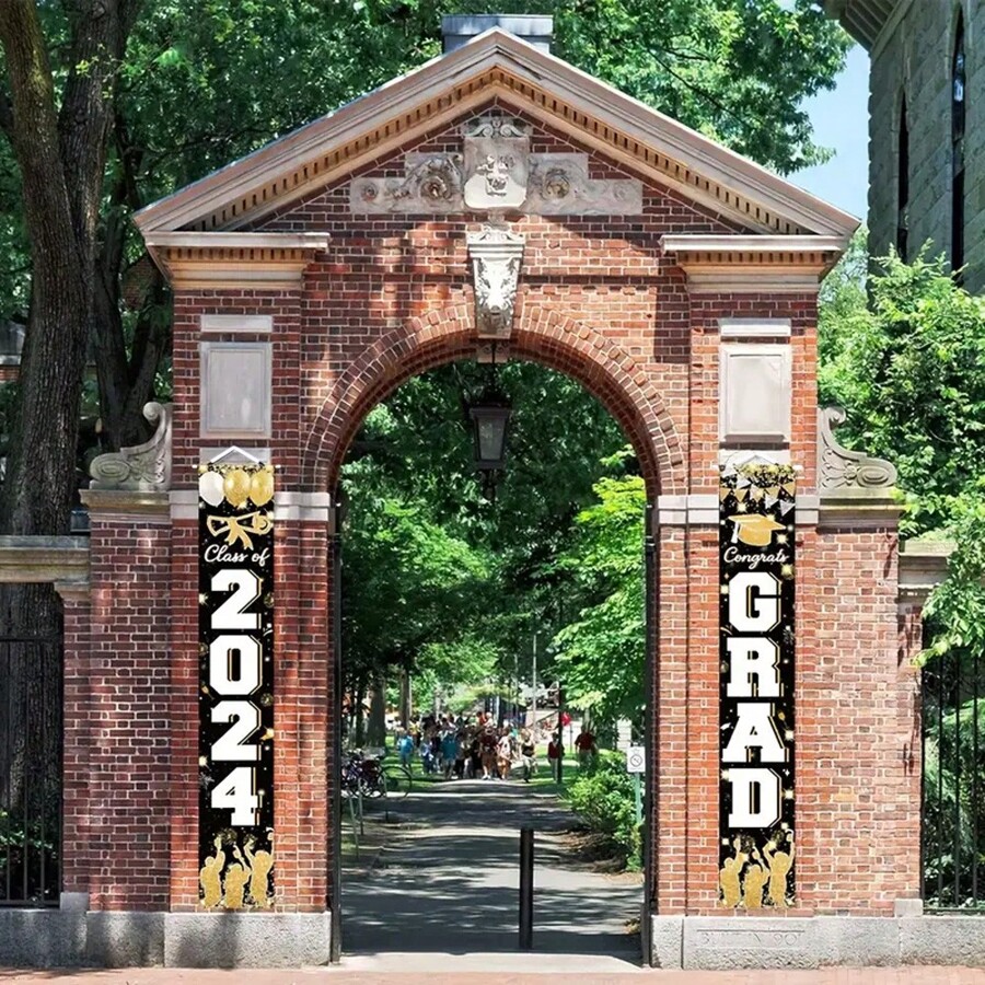 2PC Black & Gold Graduation Porch Party Decor Congratulations Grad ...