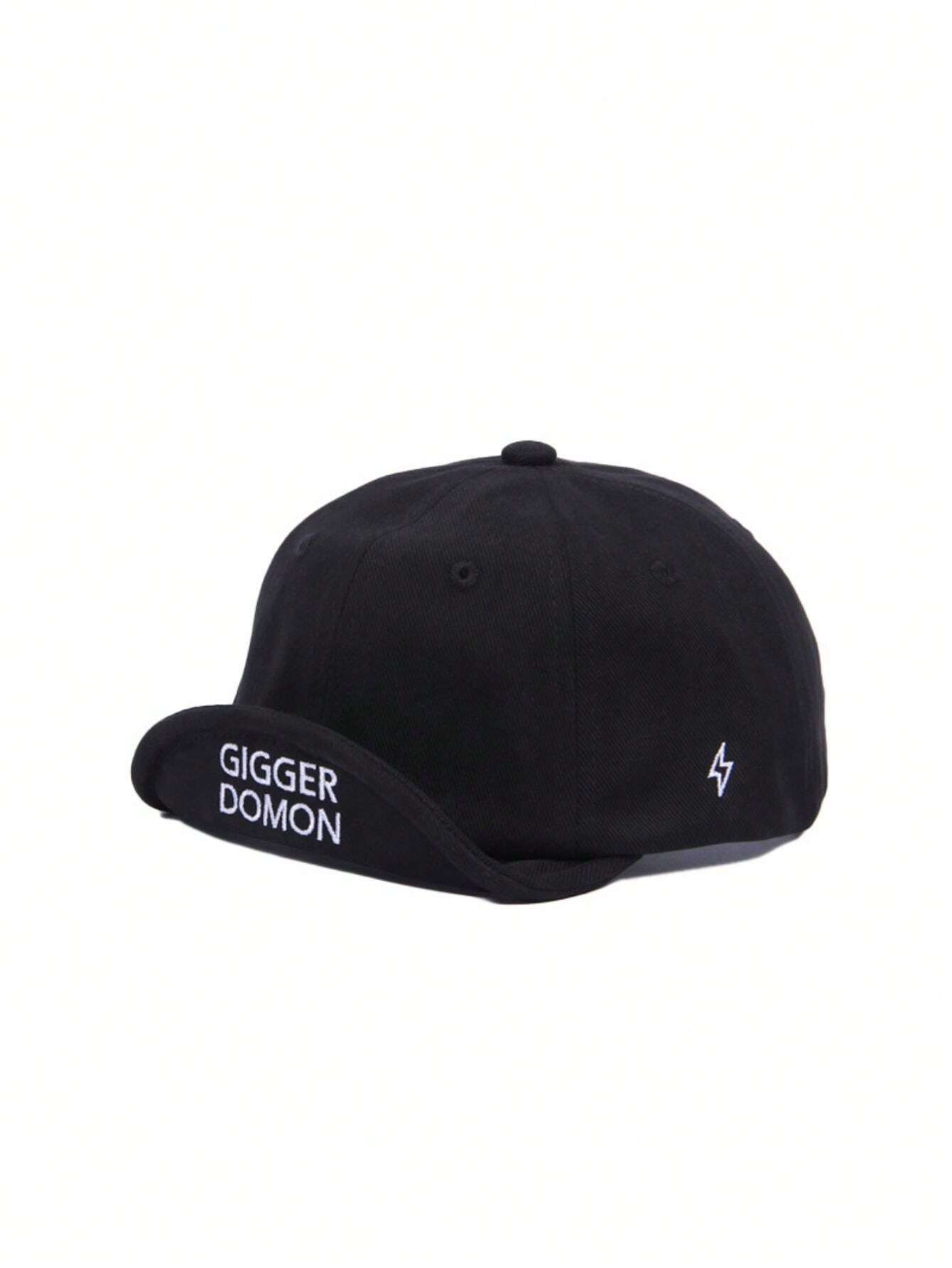 One Japanese-Style Short Brim Curved Visor Cap, Black Retro Flipped ...