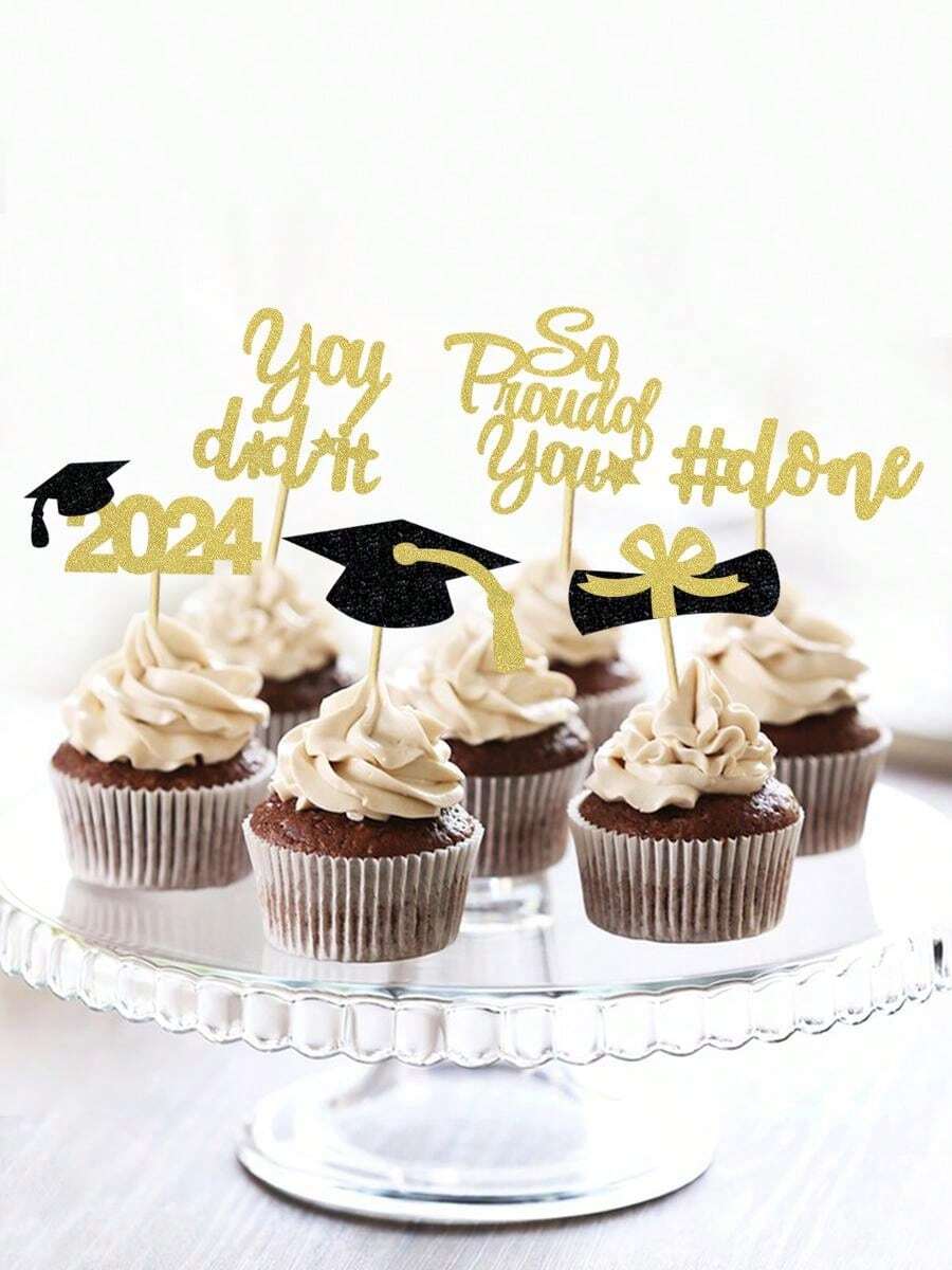12pcs Gold "So Proud Of You" Certificate & Graduation Cap Shaped Paper ...