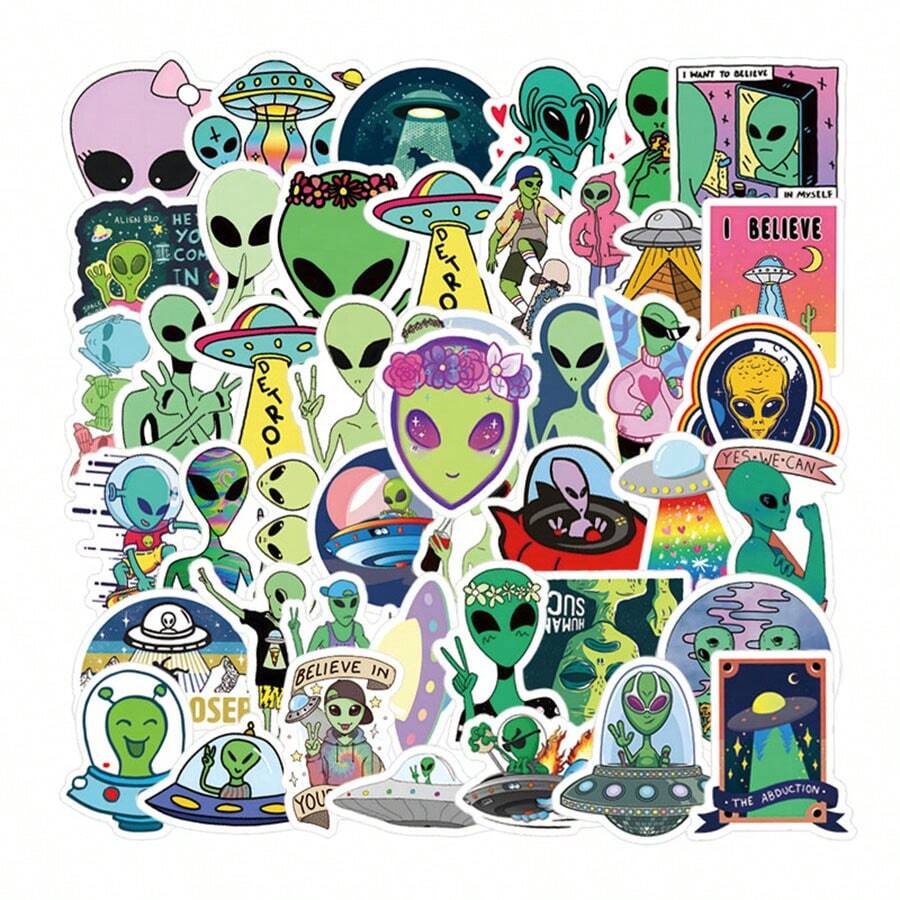 50pcs/Pack Alien Stickers, ET UFO Cute Cartoon Stickers For Kids, Teens ...