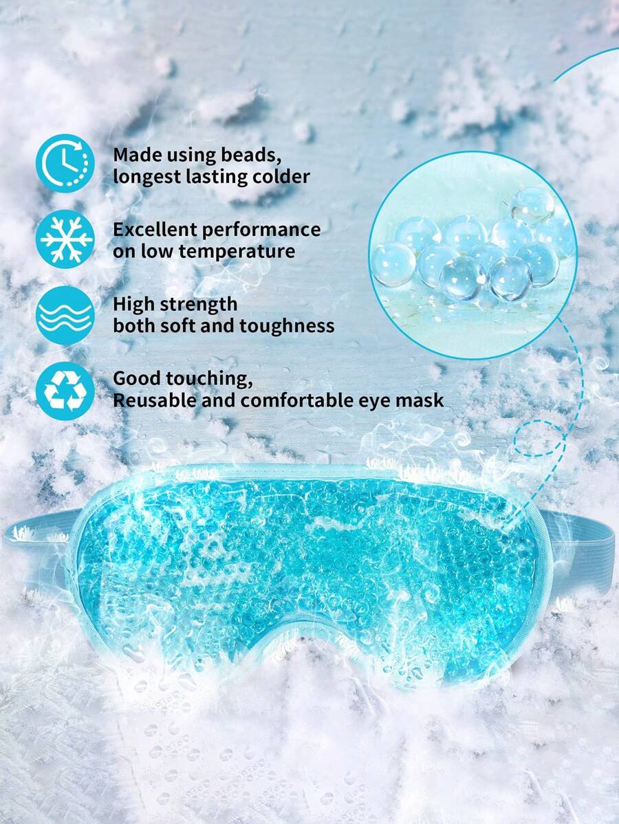 Cooling Eye Mask With Gel Beads, 1 Reusable Cold Ice Pack Sleep Eye ...