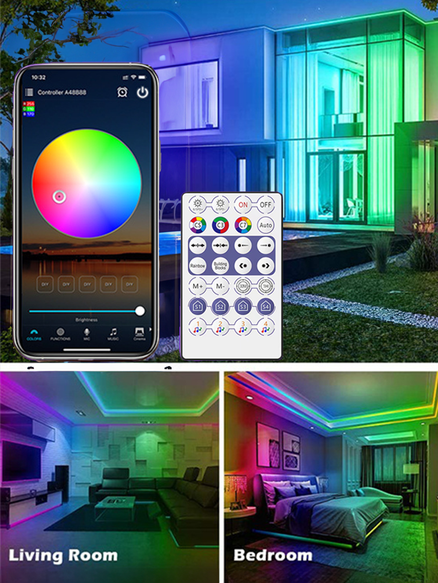 3.28ft-16.4ft LED Strip Lights Neon Rope Light RGBIC Chase Multi-Color ...