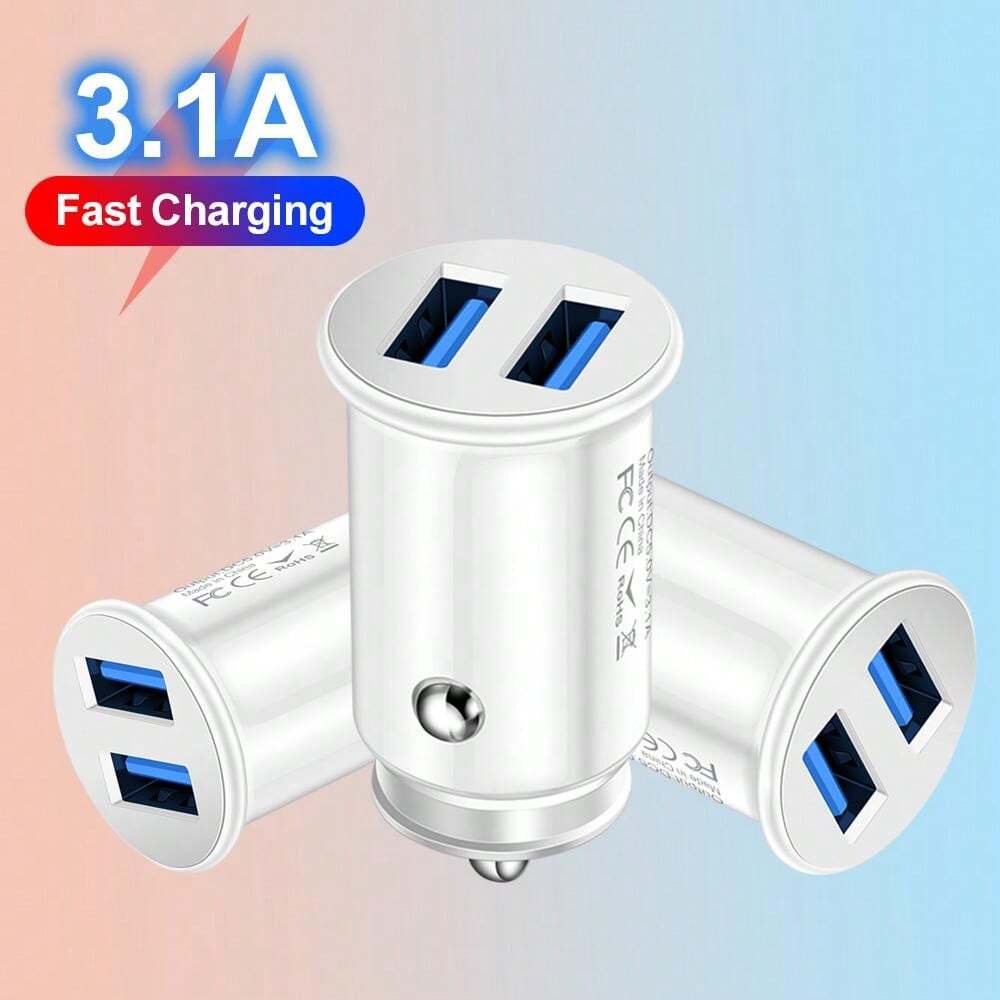 3PCS 3.1A Mini 2 Port USB Car Charger Fast Charging Type C PD Auto ...
