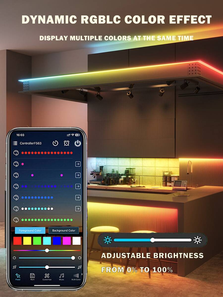 3.28ft-16.4ft LED Strip Lights Neon Rope Light RGBIC Chase Multi-Color ...