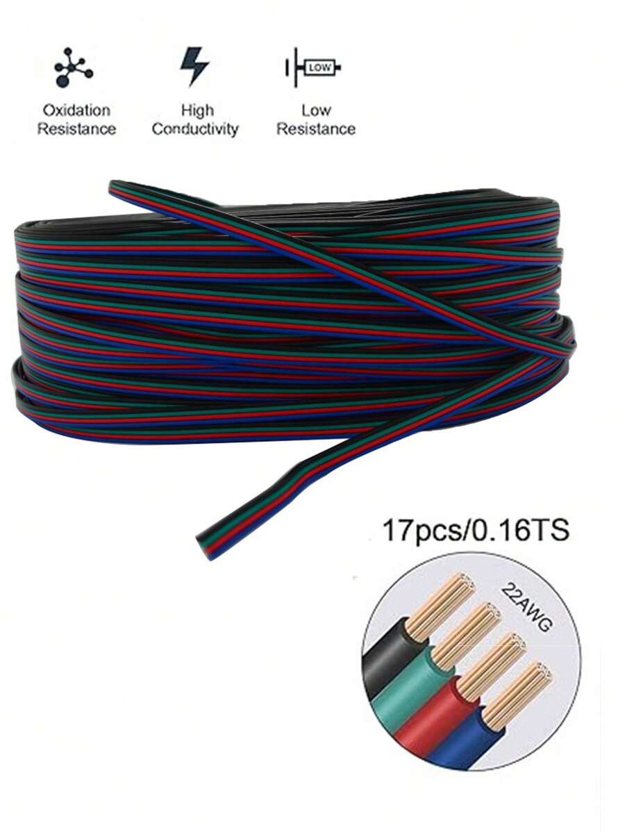 16.4FT(5m) LED Cable Electrical Wire 4pin LED Extension Cables For RGB ...