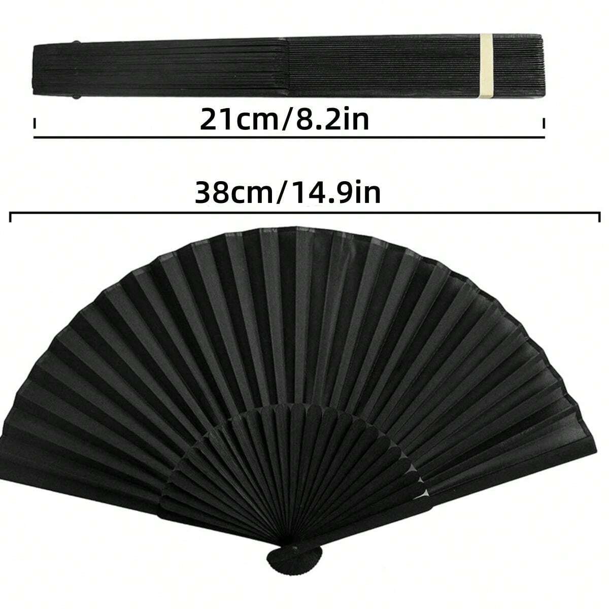 1pc Black Folding Fan With Black Silk Cloth And Fan Bag - Chinese Style ...