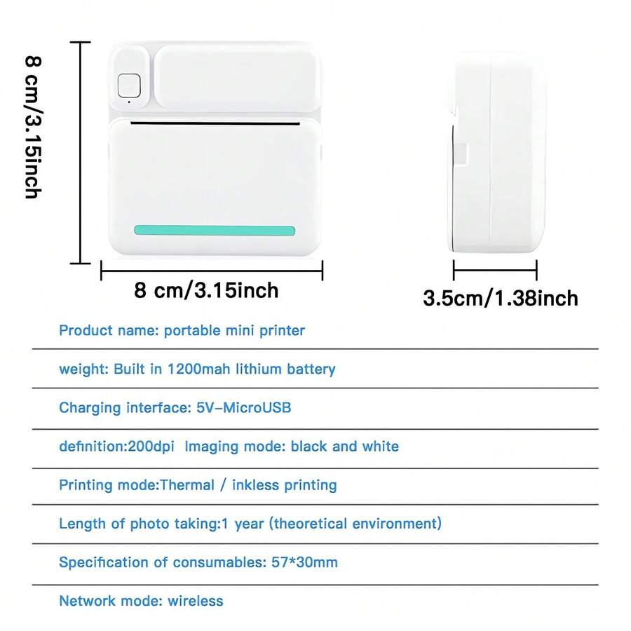 Mini Wireless Portable Printer, Portable Wireless Thermal Printer ...