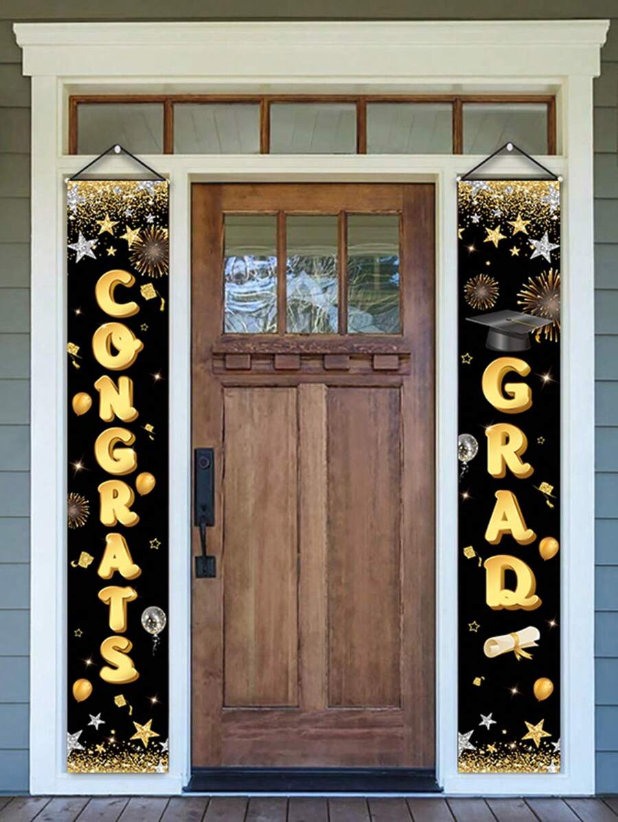 2024 Graduation Season Door Couplets, Black Graduation Decorations ...