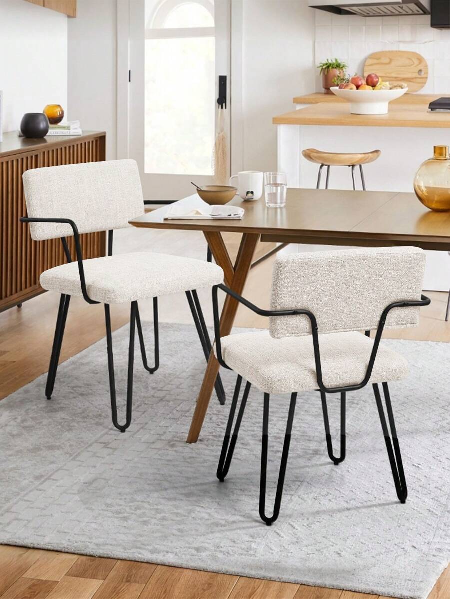 Subrtex Modern Upholstered Linen Fabric Metal Frame Dining Chair For ...
