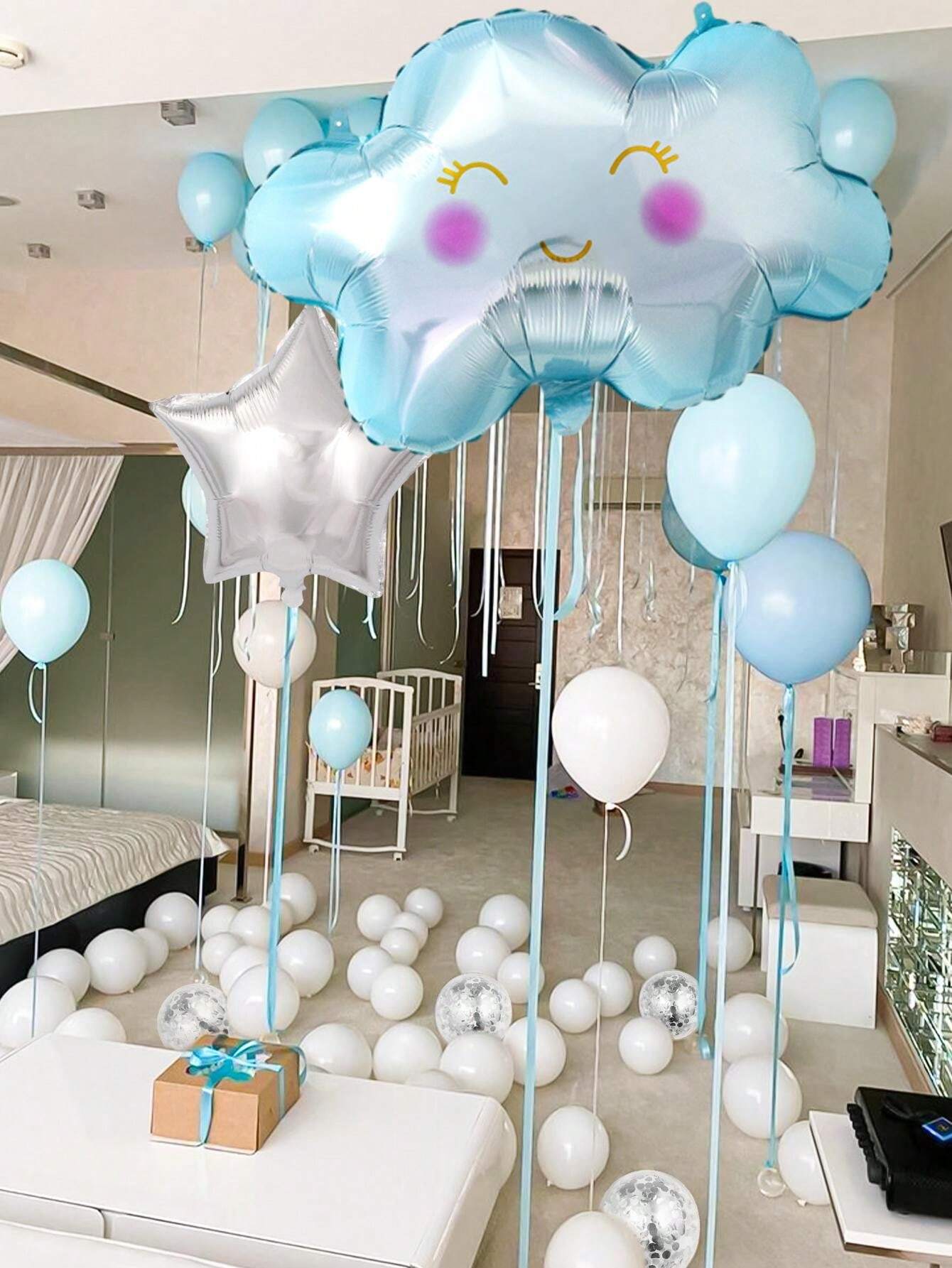 16pcs Blue Cloud Foil Balloon Set, Including Cloud-Shaped, Star-Shaped ...