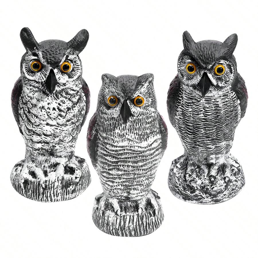 3pc Fake Owl Decoys, Nature Enemy Scarecrow Plastic Statues, Pest ...