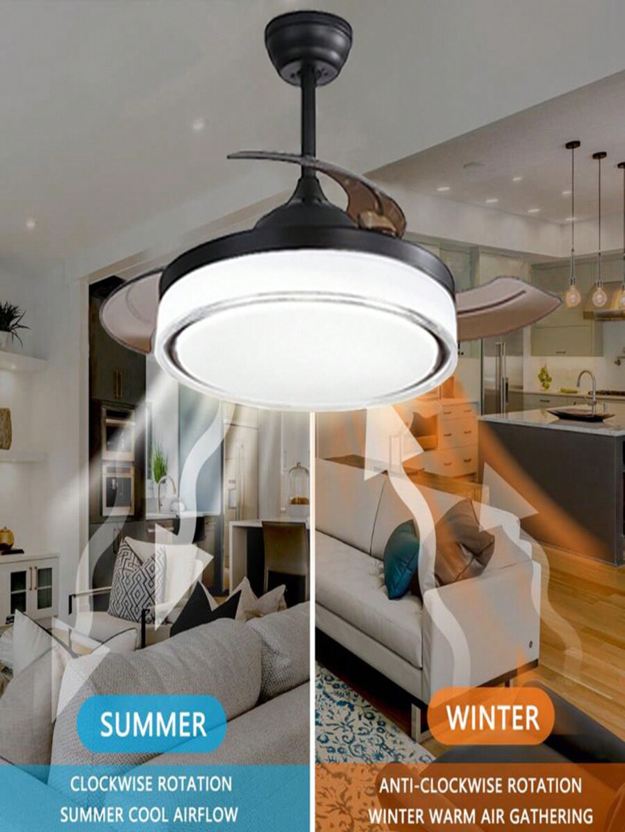 42 Inch Retractable Ceiling Fans With Lights Remote Control,Fandelier ...