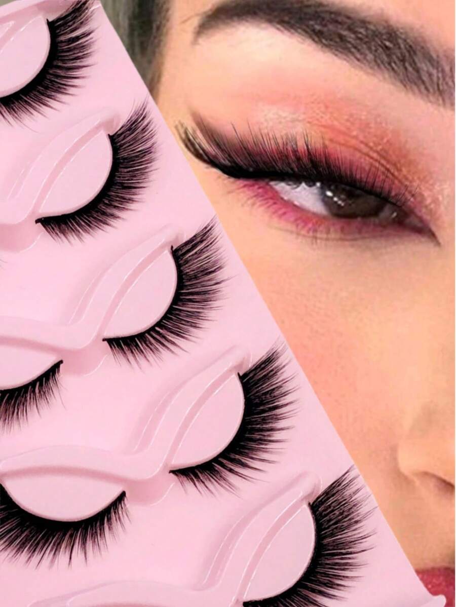 5 Pairs Cat Eye Effect Lashes Natural Long Curly Fox Eye Manga Lashes ...