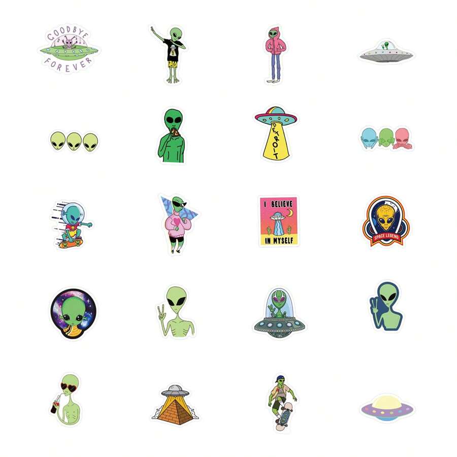 50pcs/Pack Cute Cartoon Alien Stickers I ET UFO, Children Reward And ...