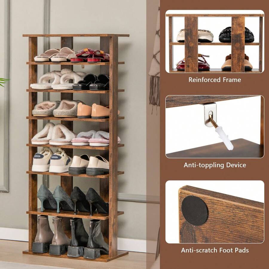 7 Tiers Tall Shoe Rack, Patented Space Saving Organizer Storage Shelf ...
