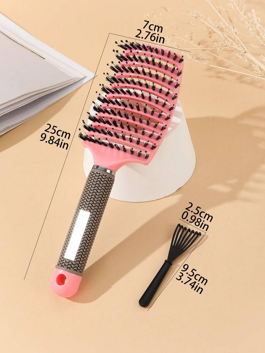 2pcs/Set Pink Fluffy Hair Teasing Comb & Brush Set With Cleansing Claw ...