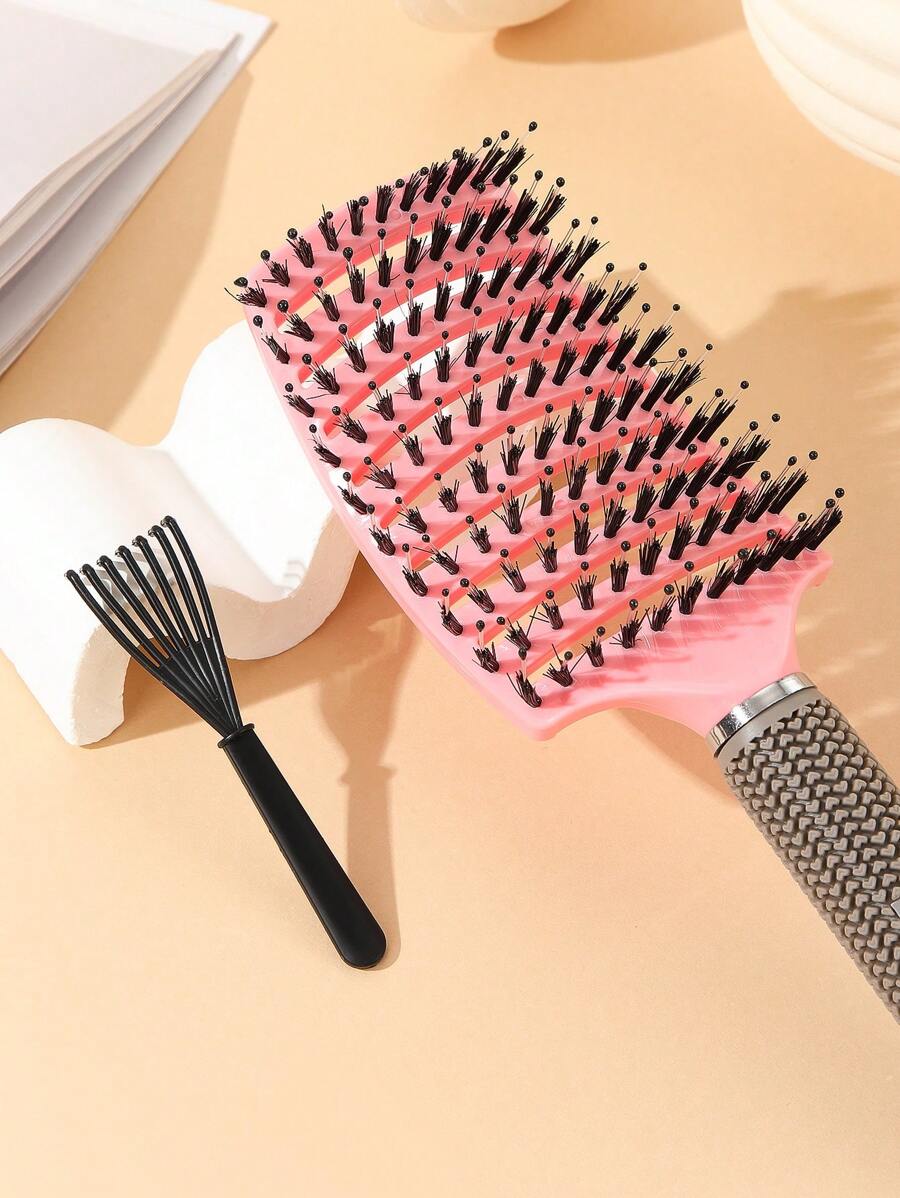 2pcs/Set Pink Fluffy Hair Teasing Comb & Brush Set With Cleansing Claw ...