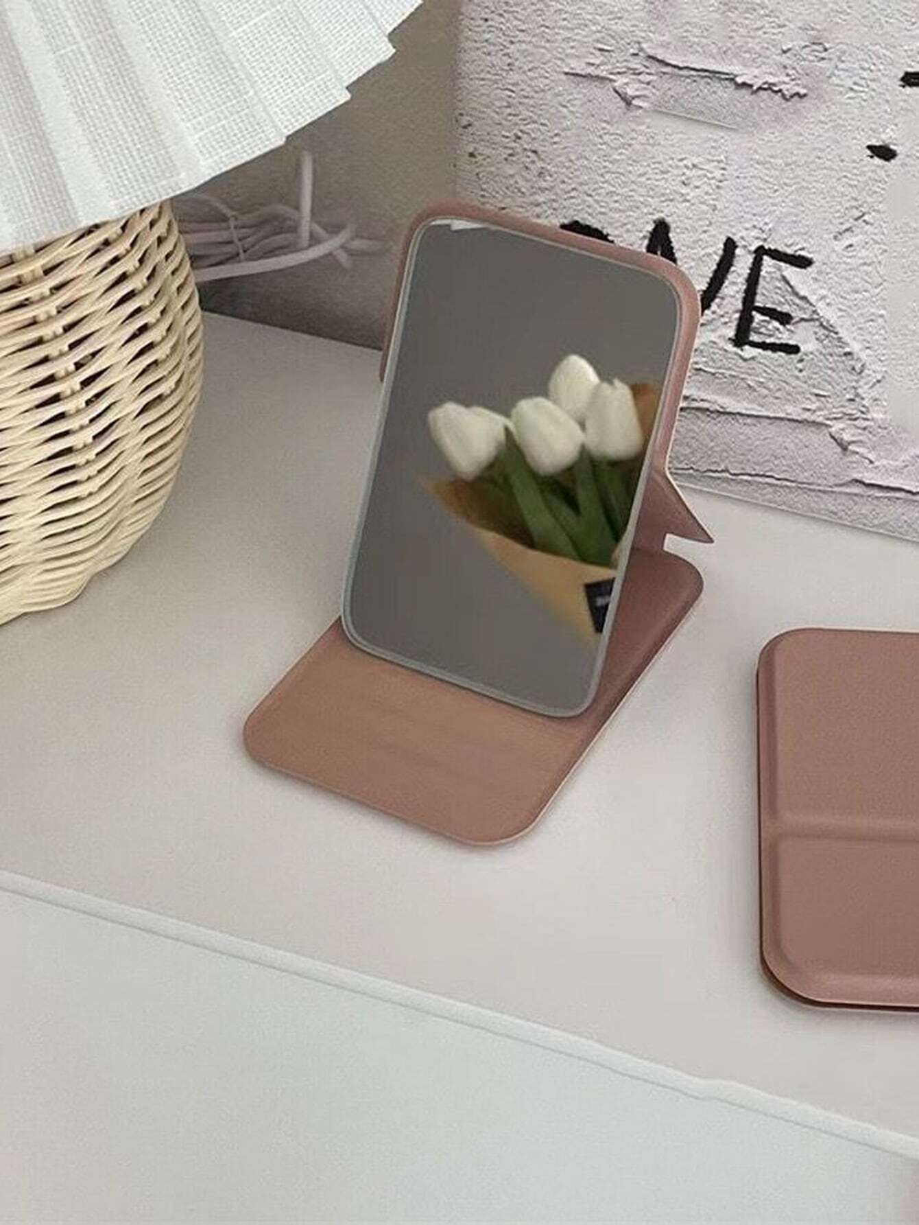 1pc Light Pink Foldable Makeup Mirror, Portable Handheld Mini Mirror ...