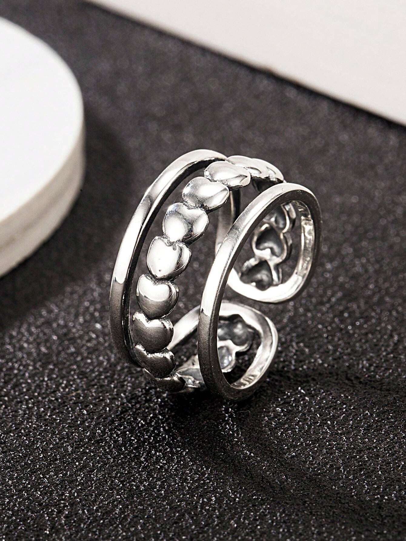 สไตล์เกาหลี S925 แหวนรูปหัวใจสีเงินสำหรับผู้หญิงเครื่องประดับย้อนยุคแฟชั่นที่เรียบง่ายในเทรนด์ ...