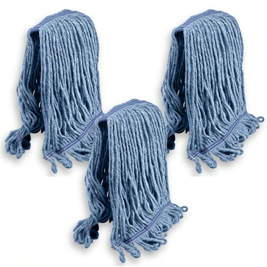 Pack Of 3 Heavy Duty Commercial Mop Head Replacement Wet Industrial Looped End String Cleaning