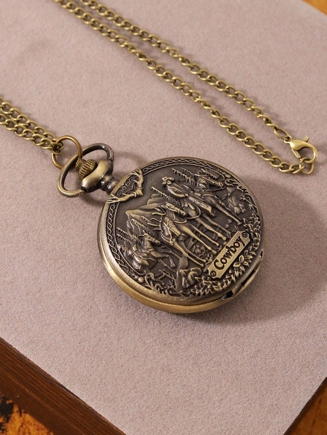 1pc Vintage & Fashionable Copper-Colored Quartz Pocket Watch, Western ...