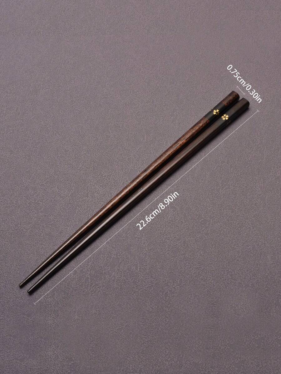 5 Pairs Japanese Style Craft Wood Chopsticks, Five-Petal-Flower Printed ...