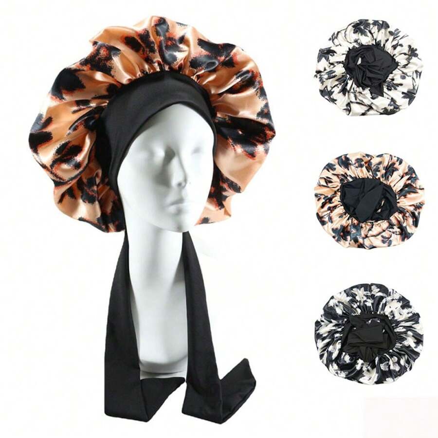 Print Satin Bonnet Long Large Braid Hair Head Sleeping Stain Bonnets ...