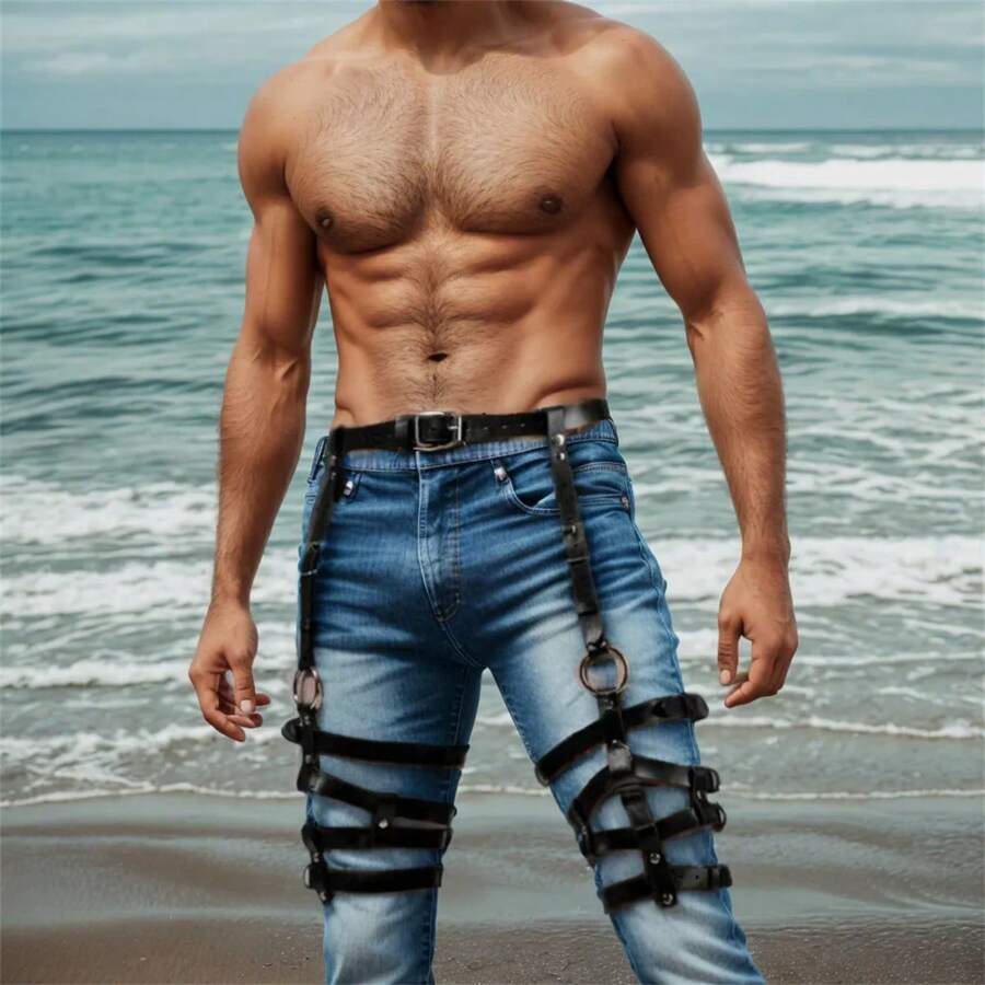 Sexy Men Leather Harness Belt, Full Body Restraint Adjustable Elastic ...