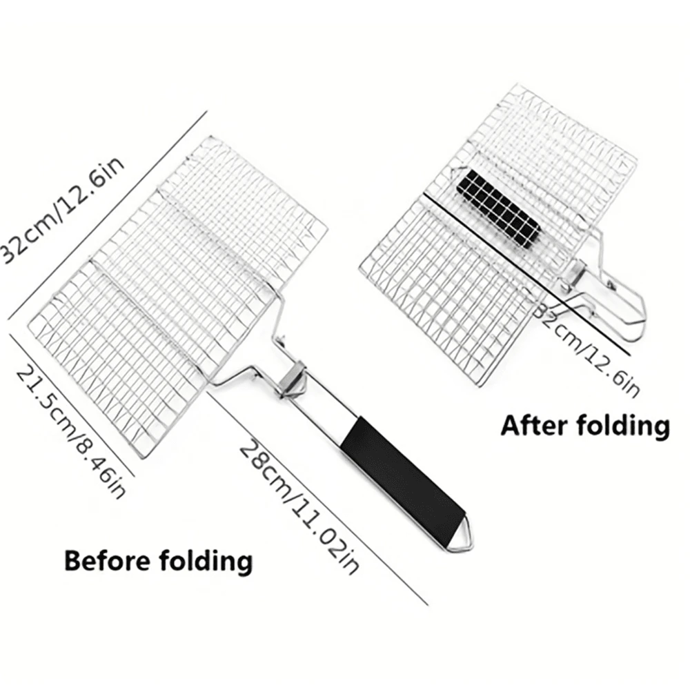 Barbecue Rack Long Handle Grill Basket BBQ Rack Meat Burger Fish Stand ...