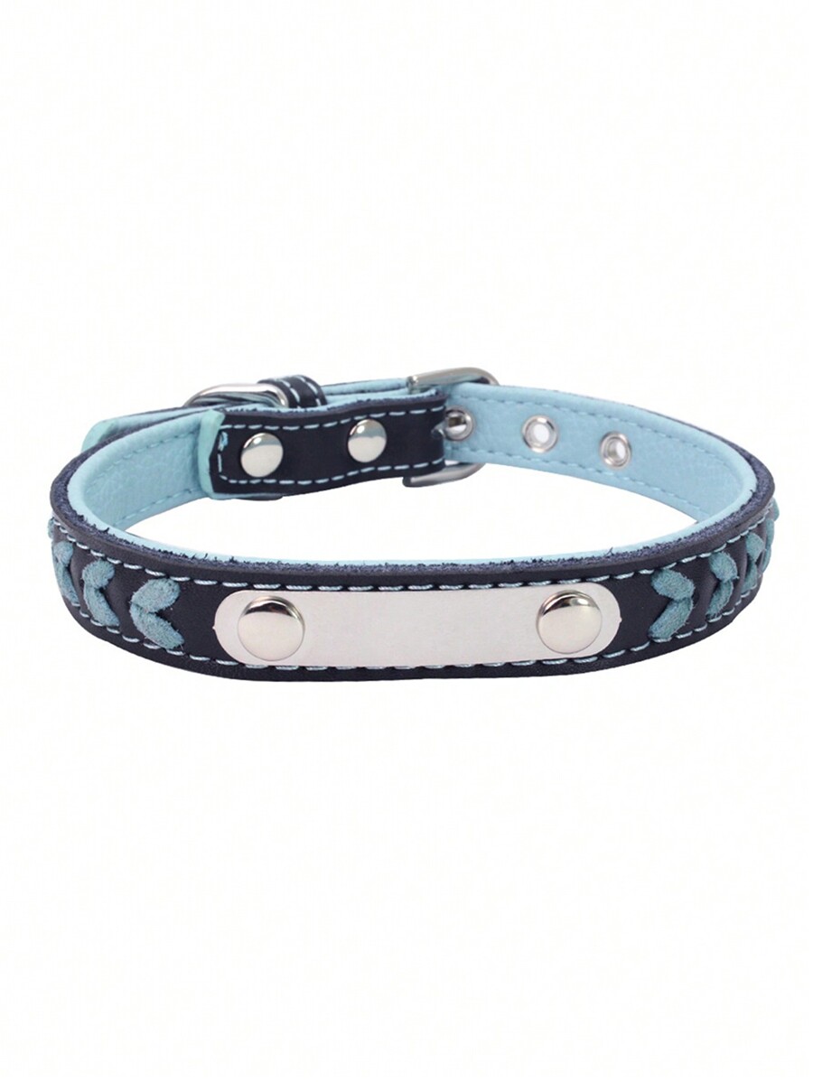 1pc Personalized Customized Light Blue Leather Dog Collar, Woven ...