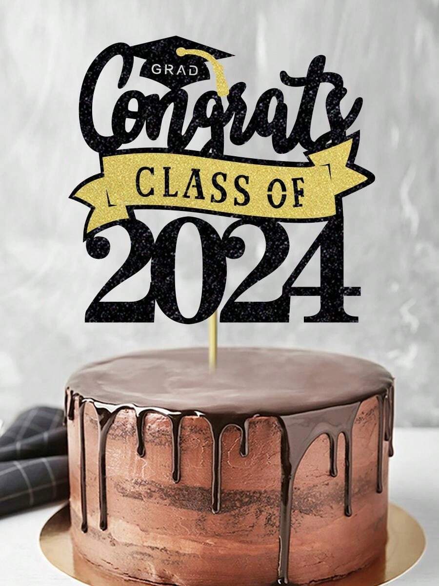1 Pack Congrats Class Of 2024 Cake Topper Glitter Congrats Grad Cap ...