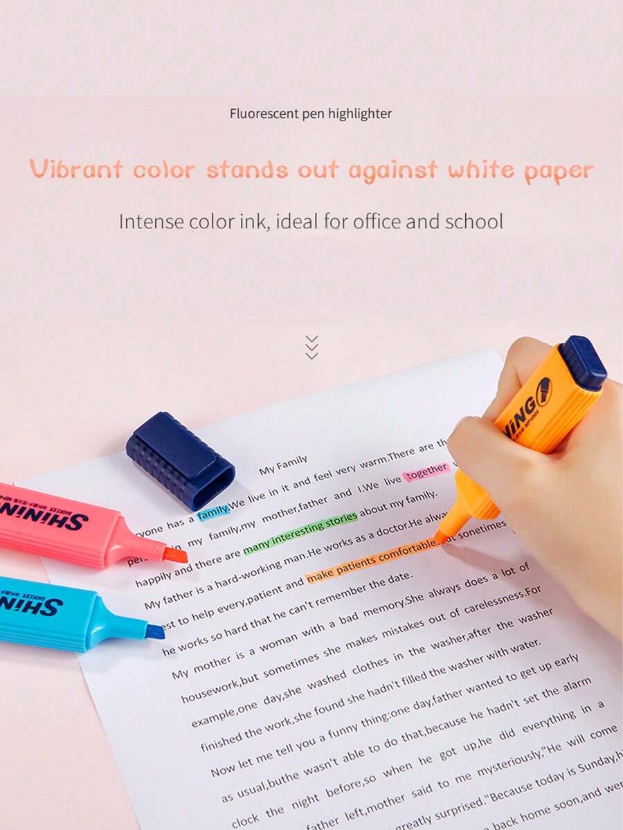1pc Fluorescent Highlighter With Oblique Tip, Colorful Marking Pen ...