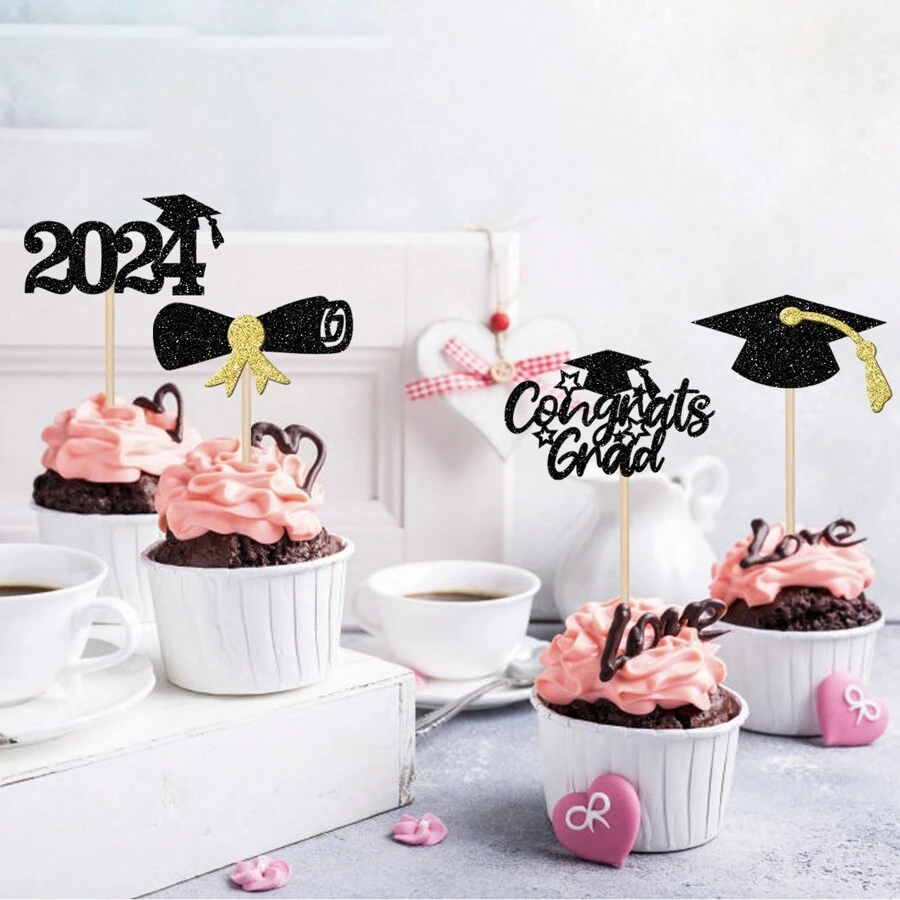 12Pcs 2024 Graduation Cupcake Toppers Glitter Class Of 2024 Graduation ...