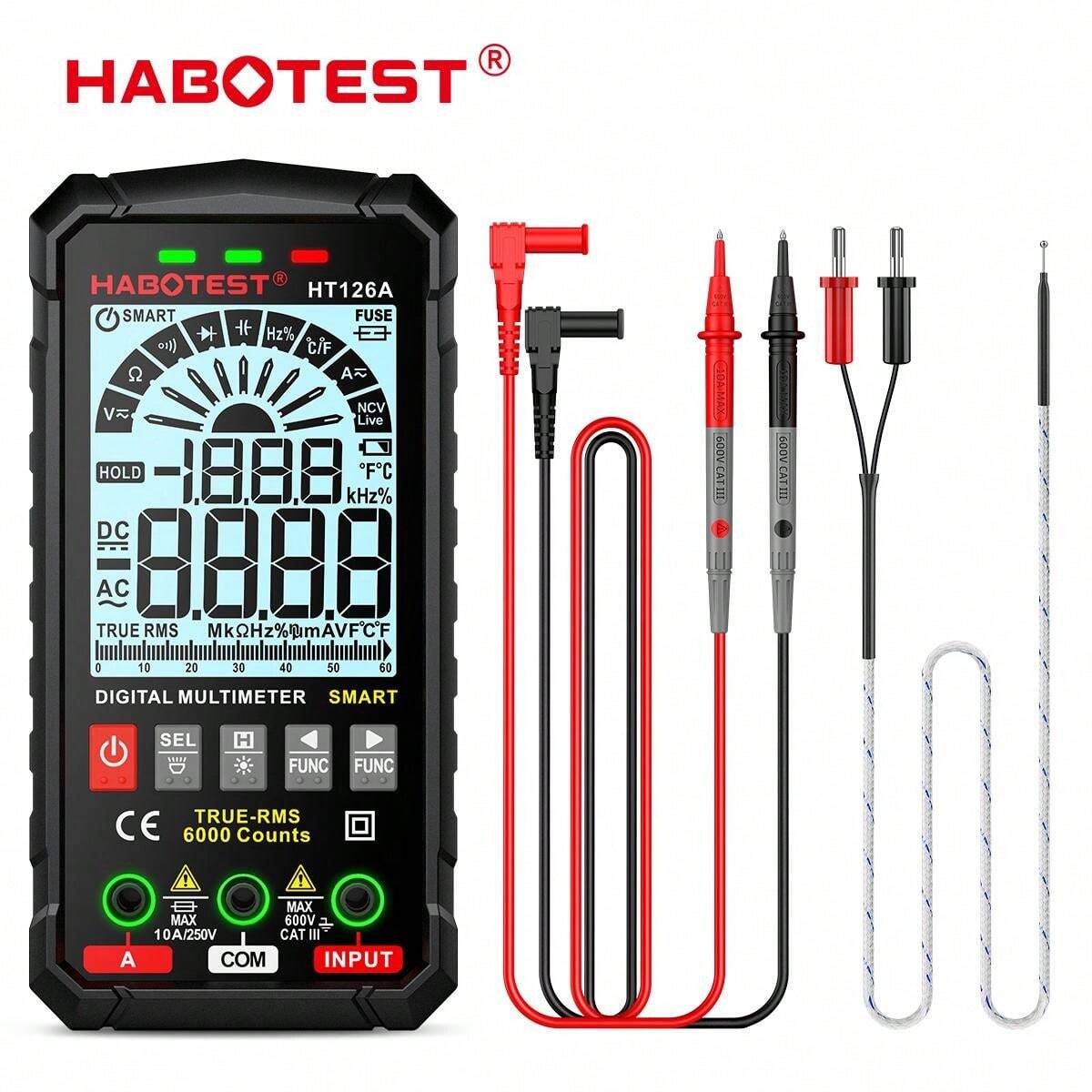 HABOTEST HT126 Smart Digital Multimeter 3.1-Inch LCD VA Display 6000 ...
