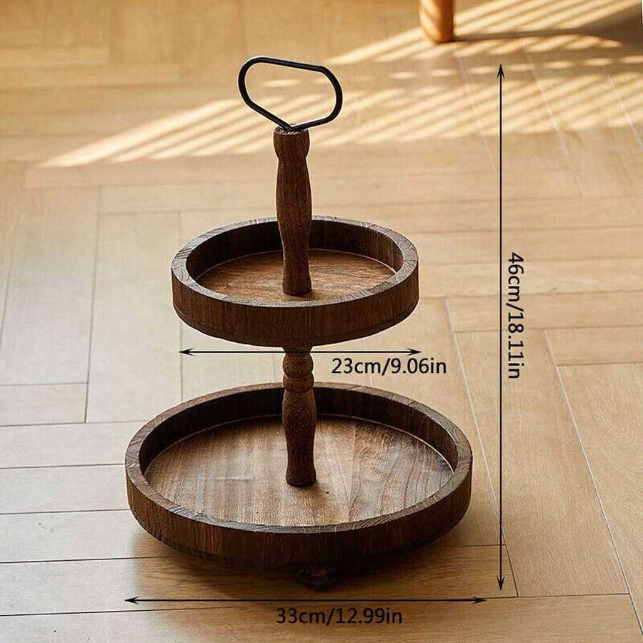 Double Tiered Wood Tray Stand Wooden Farmhouse Rustic 2 Tier Serving ...