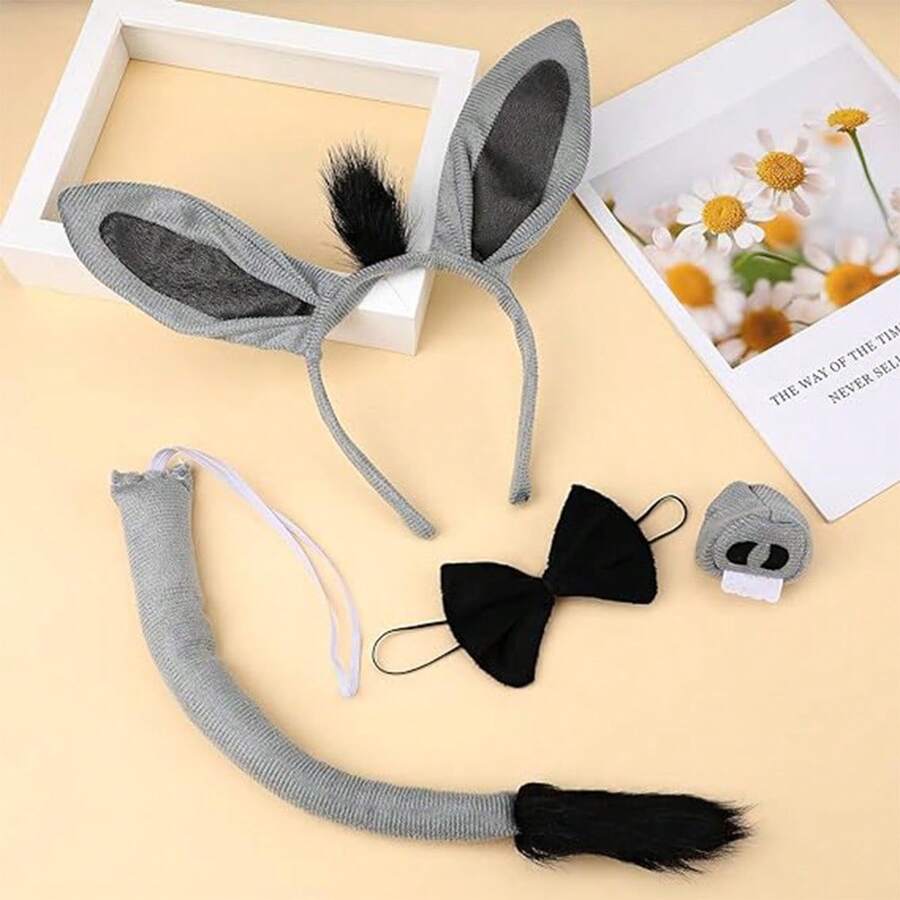Donkey Costume Accessory Set- Donkey Ears Headband Tail Nose And BowTie ...