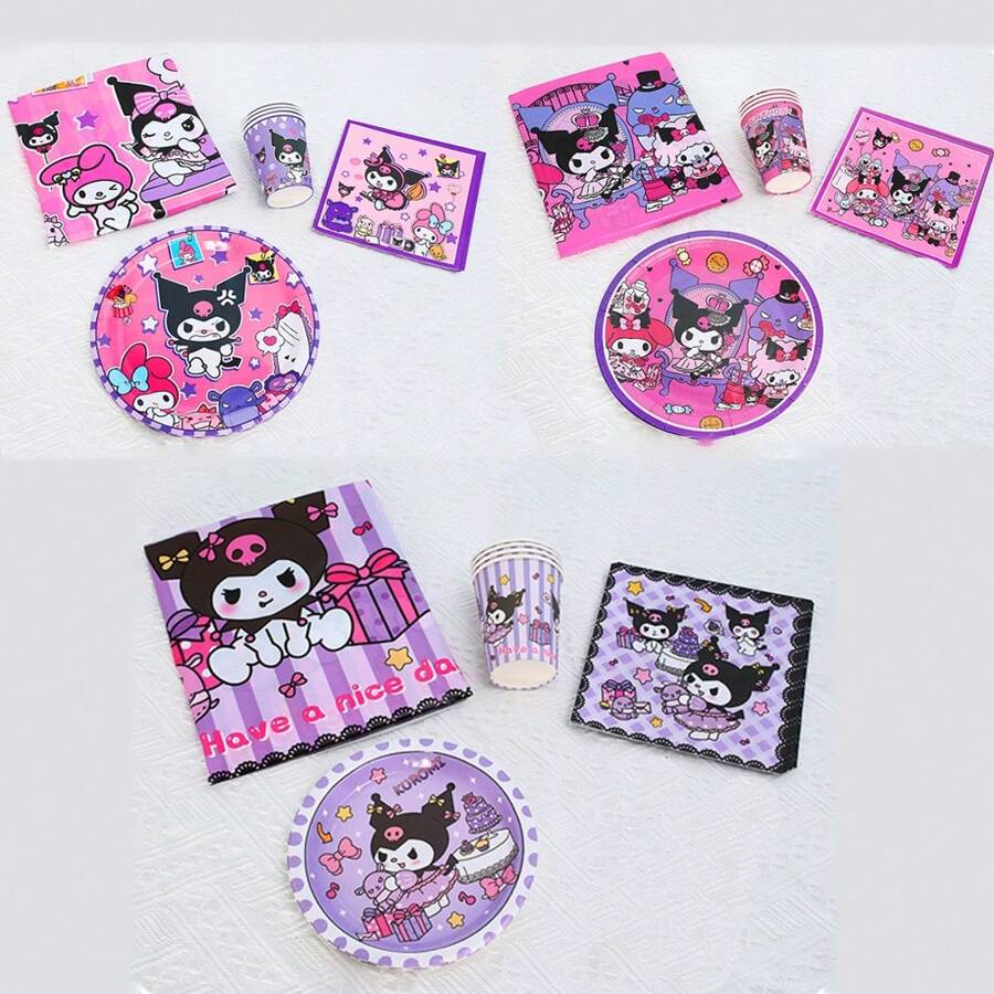 Sanrio Kuromi Party Supplies Birthday Tableware Paper Plate Cup Knife ...