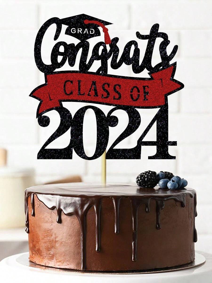 1 Pack Congrats Class Of 2024 Cake Topper Glitter Congrats Grad Cap ...