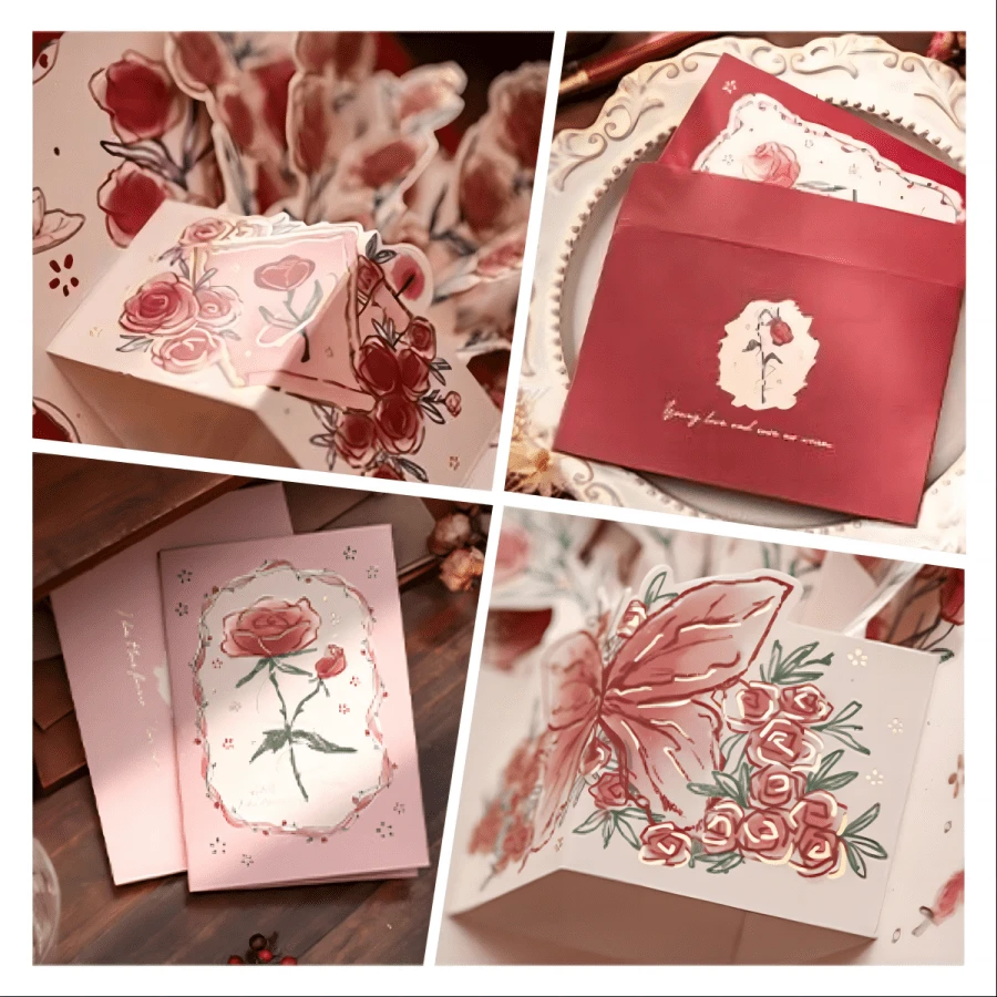 2 Sets 3D Hot Stamping Rose Greeting Cards With Envelopes, Invitation ...