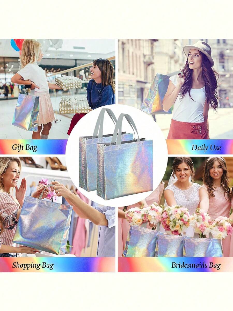 Bolsa reutilizable con asa de regalo con acabado láser plateado, adecuada para dama de honor ...