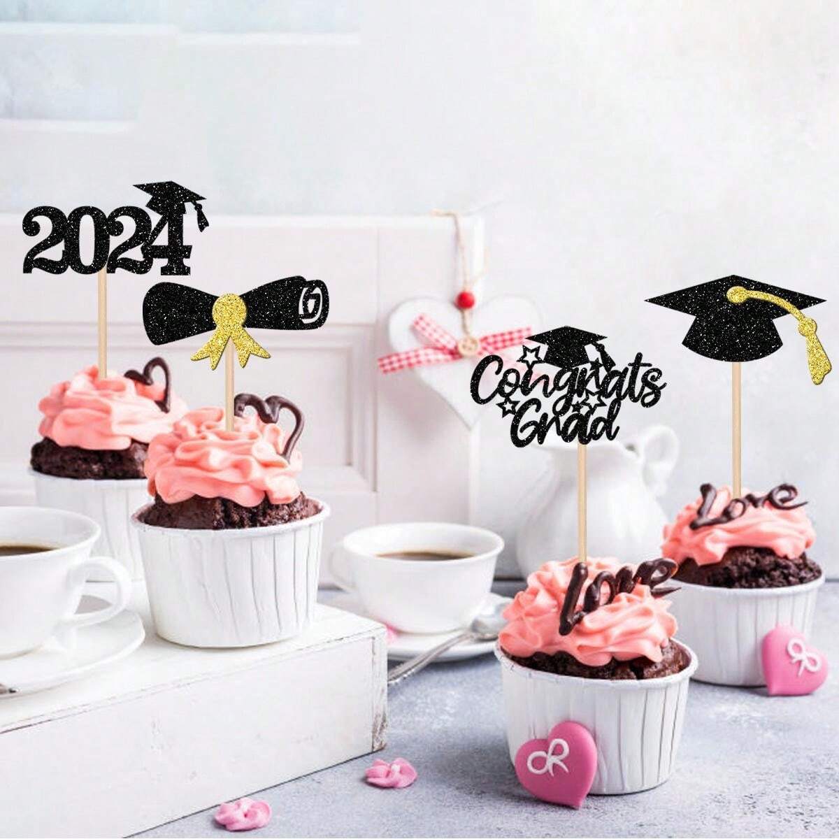 12Pcs 2024 Graduation Cupcake Toppers Glitter Class Of 2024 Graduation ...