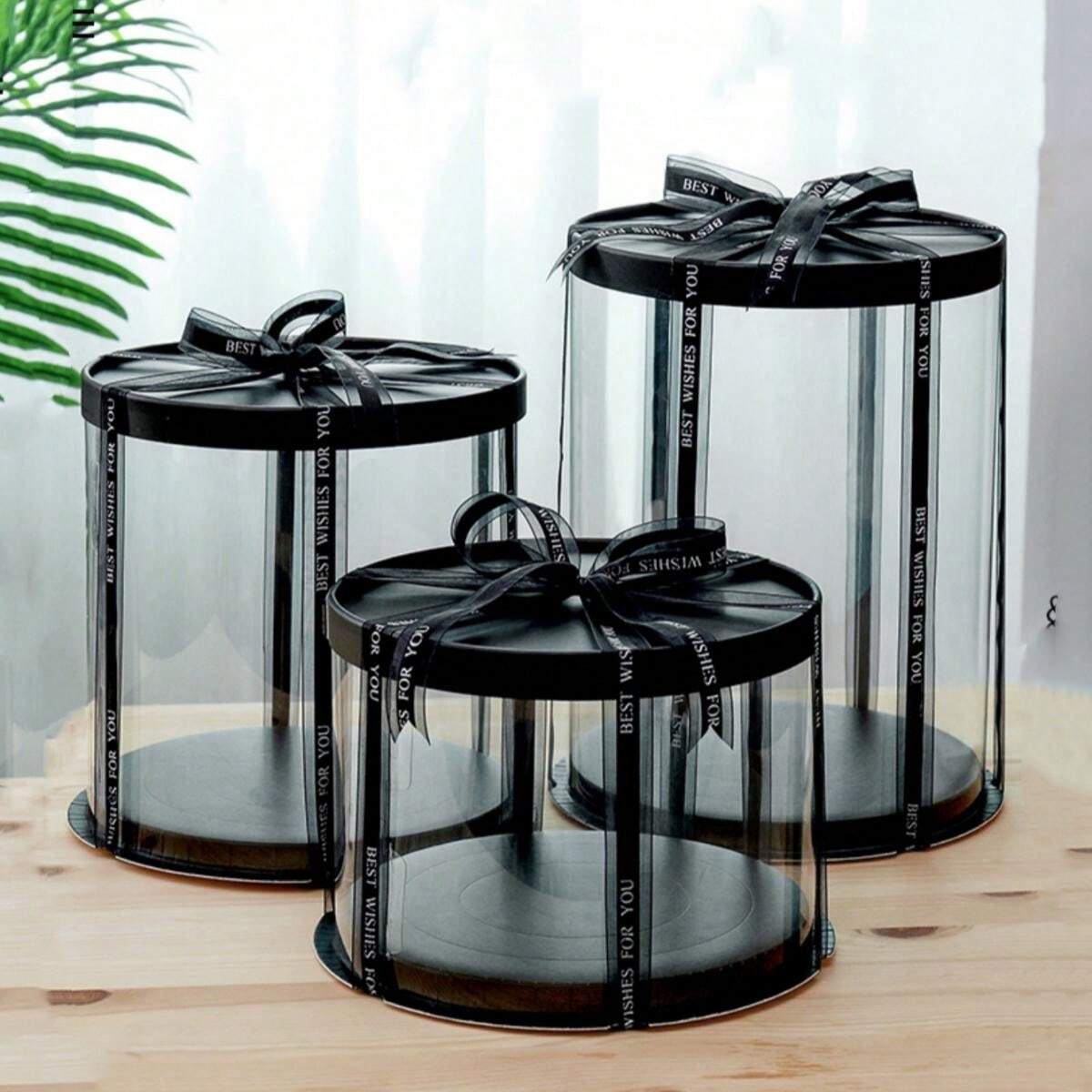 1pc Round Black Paper Box With Lid - Single, Double, And Triple Layers ...