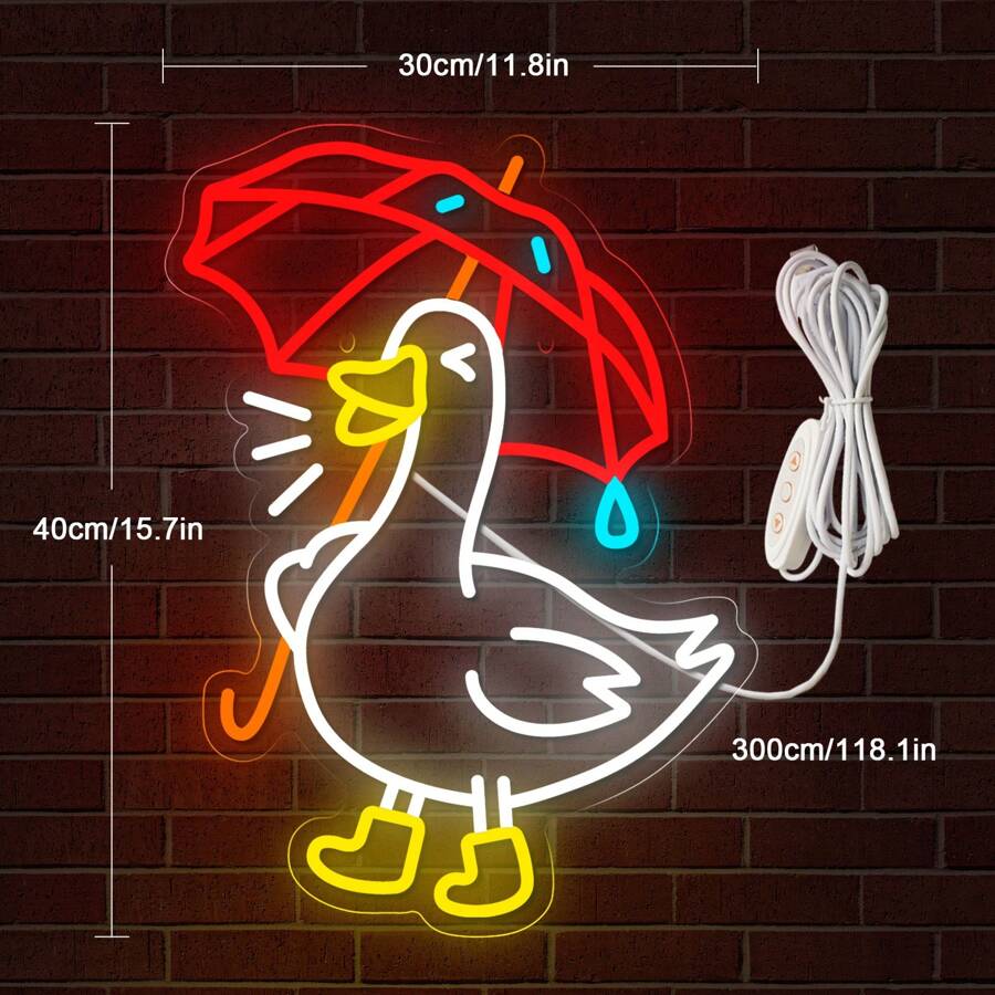 Placa de LED Neon Iluminado "Pato com Guarda-Chuva" Bonita 1 PeçaS com ...
