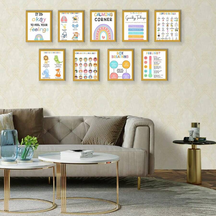 9pcs Frameless, Calm Down Corner Feelings Chart For Teenager, Mental ...