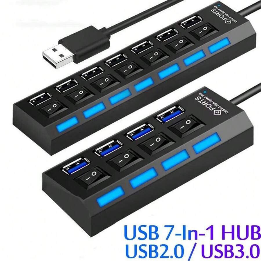 1 Pack Multi-Functional 7-Port And 4-Port USB Splitter Computer HUB ...